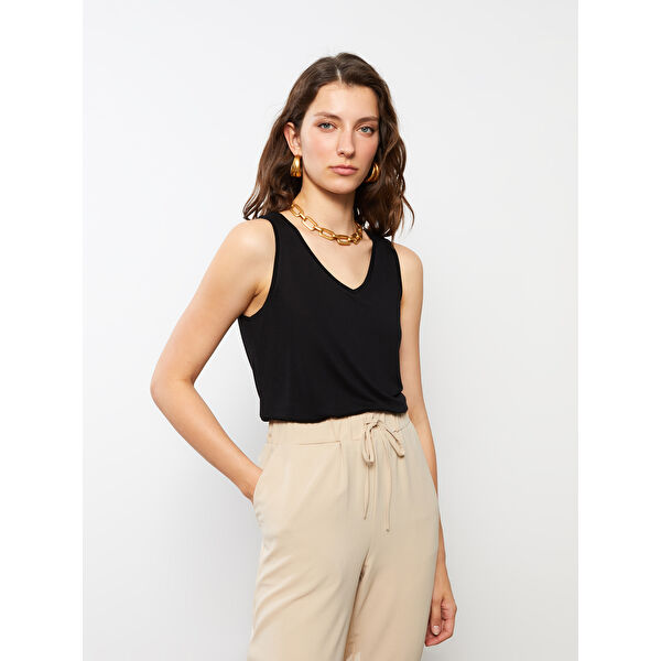 V Yaka Düz Viskon Kadın Atlet V Yaka Düz Viskon Kadın Atlet