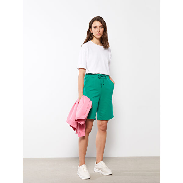 LCW BASIC Beli Lastikli Düz Cep Detaylı Pamuklu Kadın Bermuda Şort