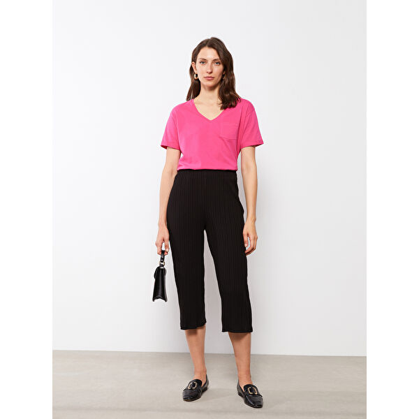 Beli Lastikli Düz Kadın Capri