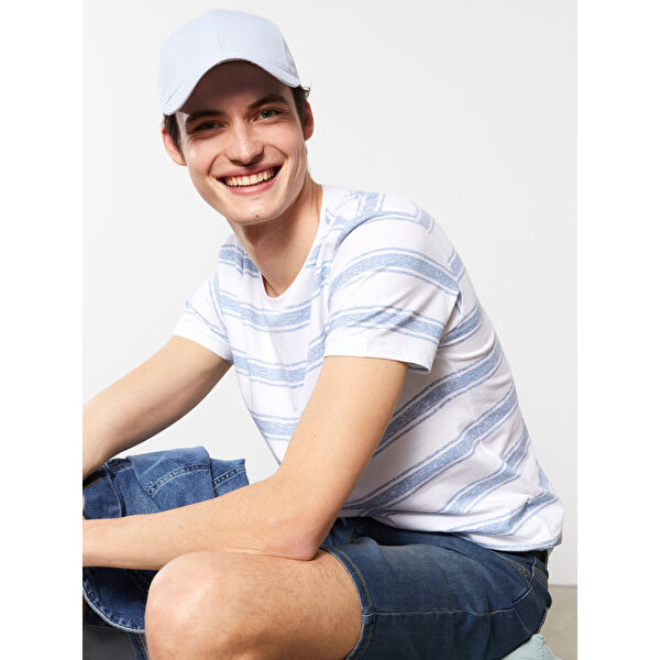 Bisiklet Yaka Kısa Kollu Çizgili Penye Erkek Tişört