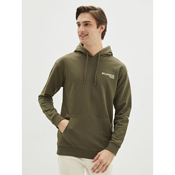 Oversize Kapüşonlu Uzun Kollu Baskılı Erkek Sweatshirt