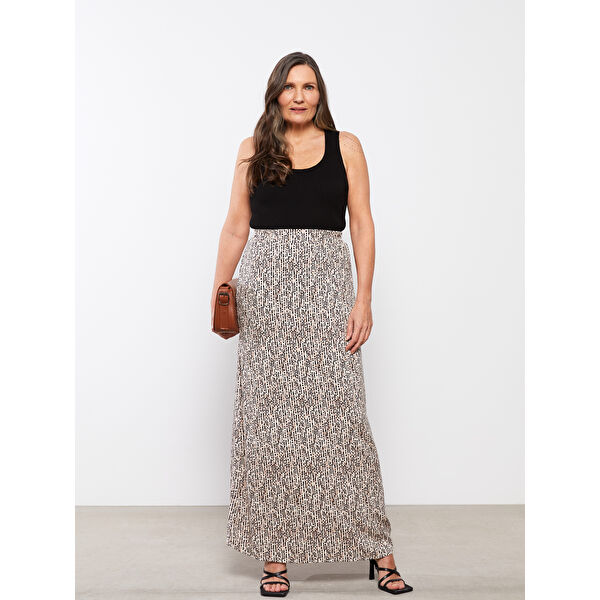 LCW GRACE Beli Lastikli Desenli A Kesim Viskon Kadın Etek