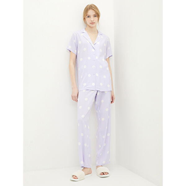LCW DREAM Gömlek Yaka Puantiyeli Kısa Kollu Viskon Kadın Pijama Takımı