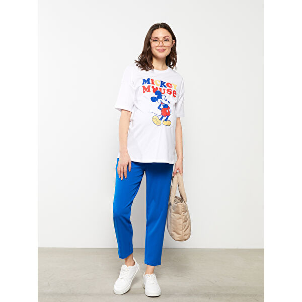 Bisiklet Yaka Mickey Mouse Baskılı Kısa Kollu Pamuklu Hamile Tişört