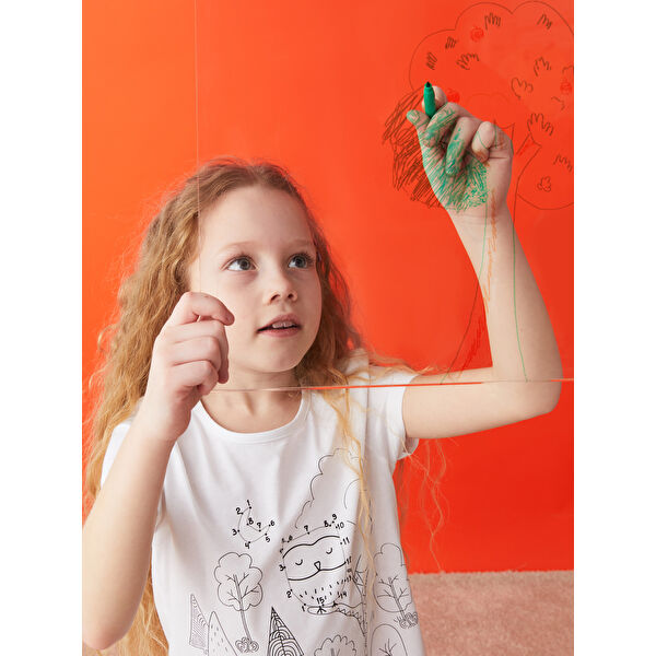 Bisiklet Yaka Baskılı Kısa Kollu Kız Çocuk Pijama Takımı ve Boya Kalemi