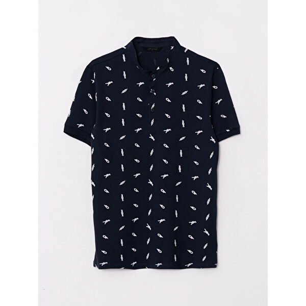 Hakim Yaka Kısa Kollu Desenli Erkek Tişört