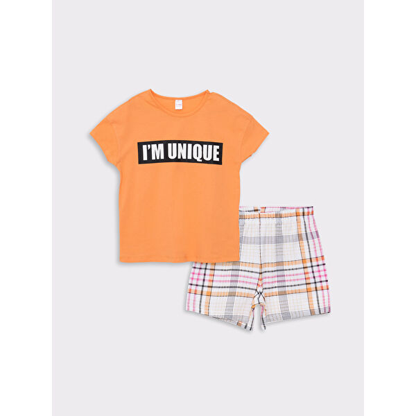 Bisiklet Yaka Ekose Kısa Kollu Kız Çocuk Şortlu Pijama Takımı