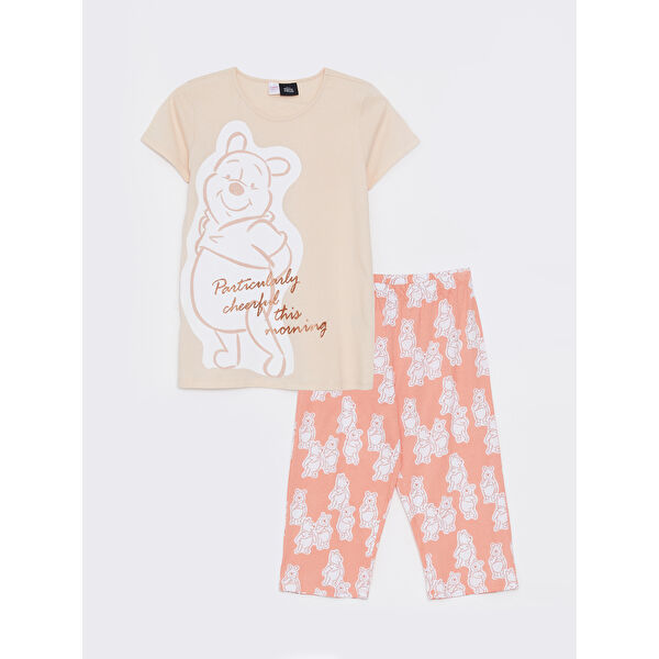 Bisiklet Yaka Winnie the Pooh Baskılı Kısa Kollu Kız Çocuk Pijama Takımı