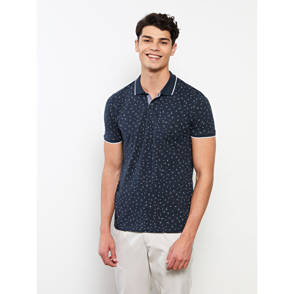 Polo Yaka Kısa Kollu Desenli Pike Erkek Tişört