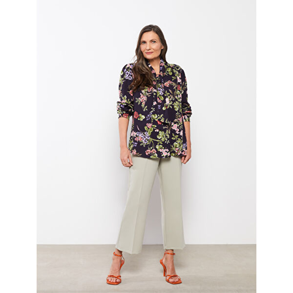LCW GRACE Bağlamalı Yaka Çiçekli Uzun Kollu Viskon Kadın Bluz