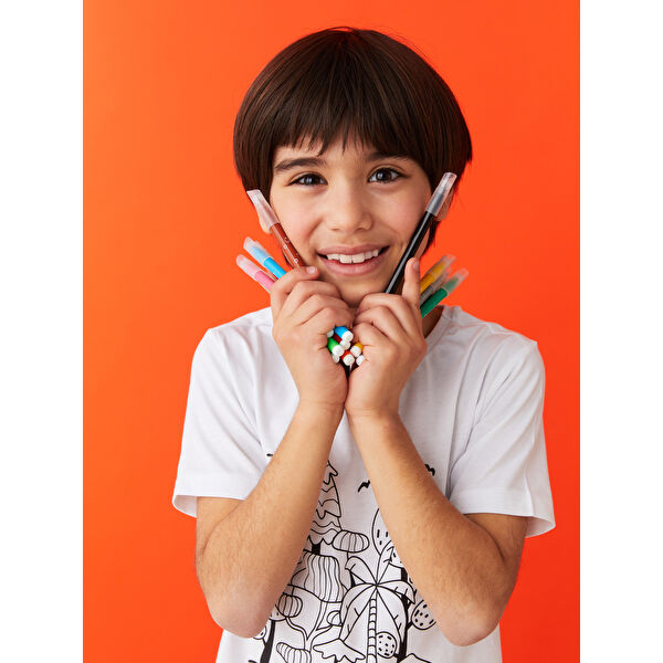 Bisiklet Yaka Baskılı Kısa Kollu Erkek Çocuk Pijama Takımı ve Boya Kalemi