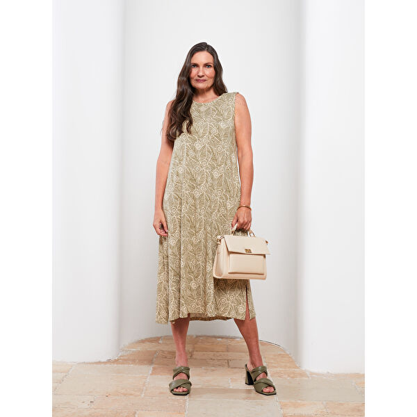 Bisiklet Yaka Çiçekli Kolsuz A Kesim Kadın Elbise