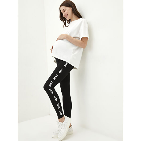 Karın Panelli Yazı Baskılı Hamile Tayt