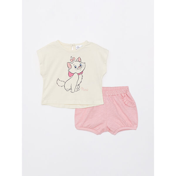 Bisiklet Yaka Kısa Kollu Marie Baskılı Pamuklu Kız Bebek Tişört ve Şort 2'li Takım Bisiklet Yaka Kısa Kollu Marie Baskılı Pamuklu Kız Bebek Tişört ve Şort 2'li Takım