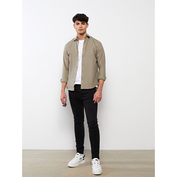 LCW CASUAL Slim Fit Uzun Kollu Armürlü Erkek Gömlek