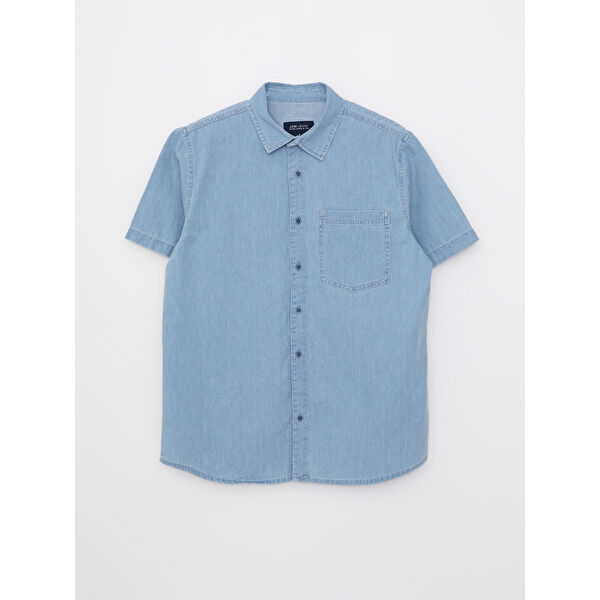 Regular Fit Kısa Kollu Erkek Jean Gömlek Regular Fit Kısa Kollu Erkek Jean Gömlek