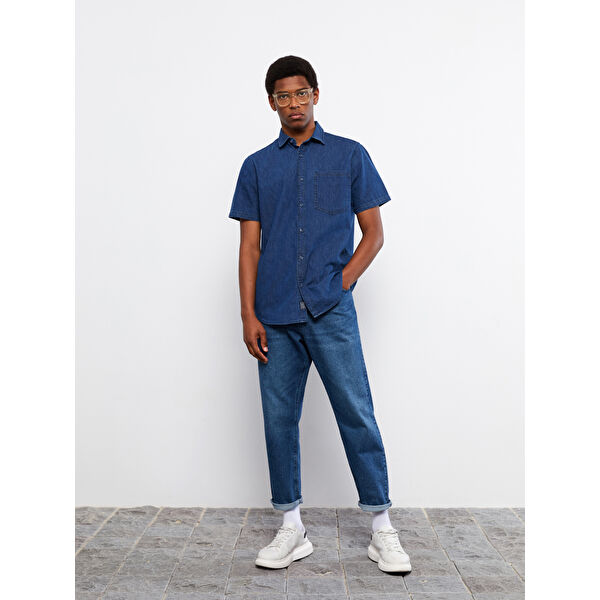 Regular Fit Kısa Kollu Erkek Jean Gömlek Regular Fit Kısa Kollu Erkek Jean Gömlek