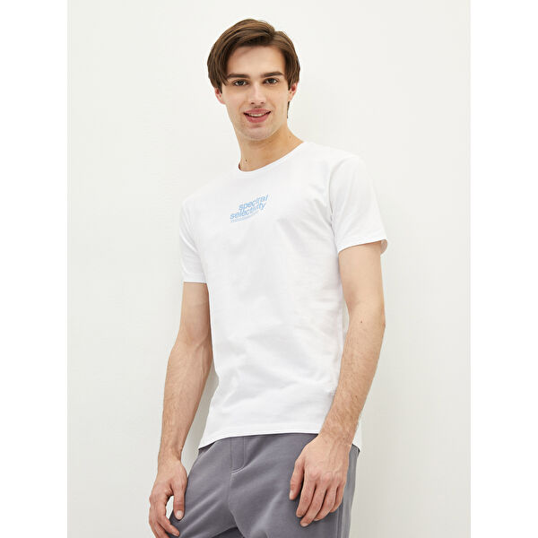 Bisiklet Yaka Kısa Kollu Baskılı Penye Erkek Tişört