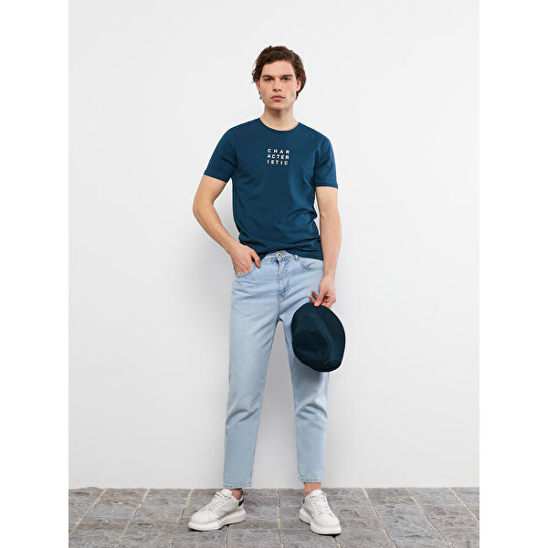 Bisiklet Yaka Kısa Kollu Baskılı Penye Erkek Tişört