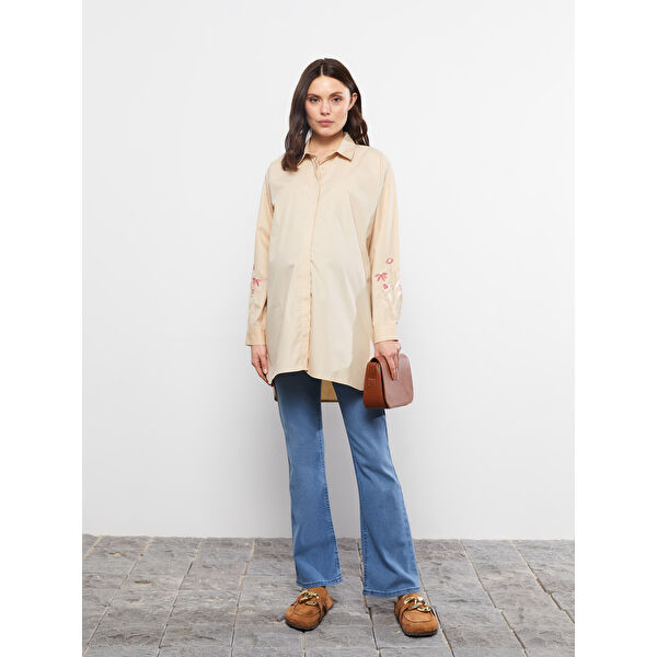 Karın Panelli Düz Cep Detaylı Hamile Rodeo Jean Pantolon