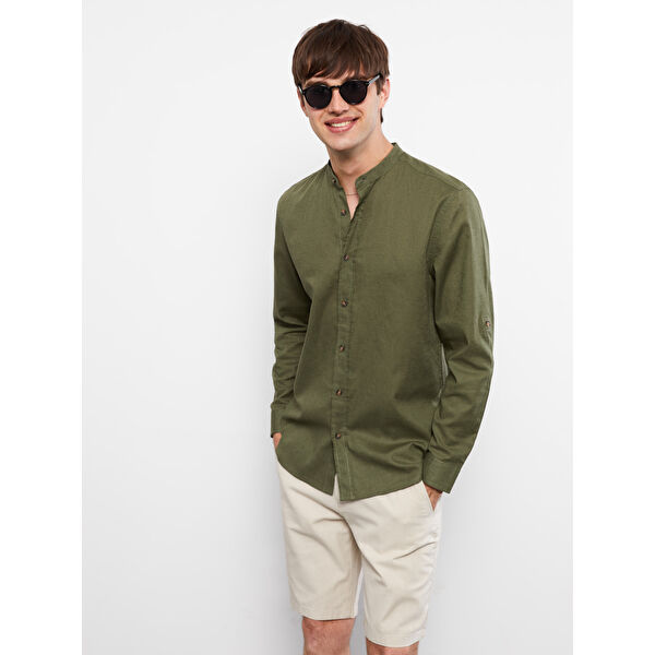 Slim Fit Hakim Yaka Uzun Kollu Erkek Gömlek