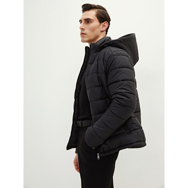 Slim Fit Kapüşonlu Erkek Şişme Mont