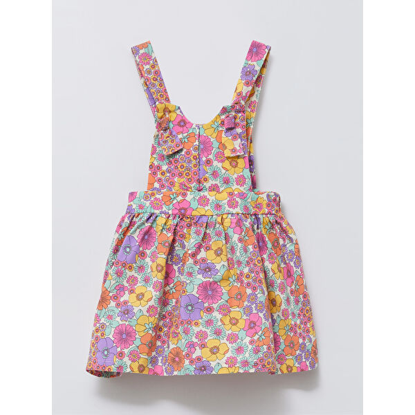 Bisiklet Yaka Askılı Pamuklu Baskılı Kız Bebek Elbise
