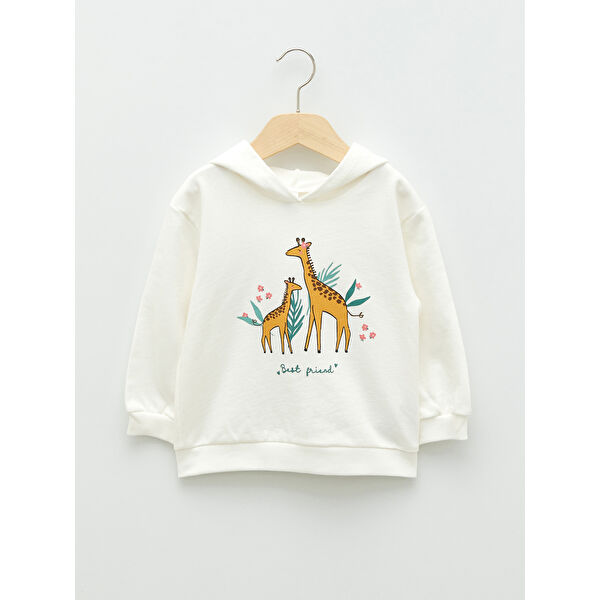 Kapüşonlu Uzun Kollu Baskılı Pamuklu Kız Bebek Sweatshirt Kapüşonlu Uzun Kollu Baskılı Pamuklu Kız Bebek Sweatshirt
