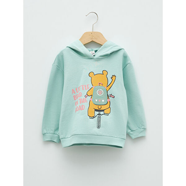 Kapüşonlu Uzun Kollu Baskılı Pamuklu Kız Bebek Sweatshirt Kapüşonlu Uzun Kollu Baskılı Pamuklu Kız Bebek Sweatshirt