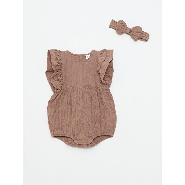 Bisiklet Yala Kısa Kollu Pamuklu Kız Bebek Tulum ve Saç Bandı 2'li Takım