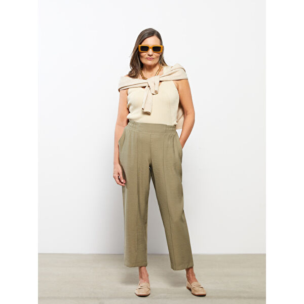 LCW GRACE Beli Lastikli Rahat Kalıp Düz Keten Kadın Pantolon
