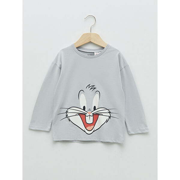Bisiklet Yaka Uzun Kollu Bugs Bunny Baskılı Erkek Bebek Tişört