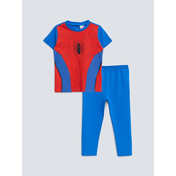 Bisiklet Yaka Kısa Kollu Spiderman Baskılı Pamuklu Erkek Bebek 2'li Takım