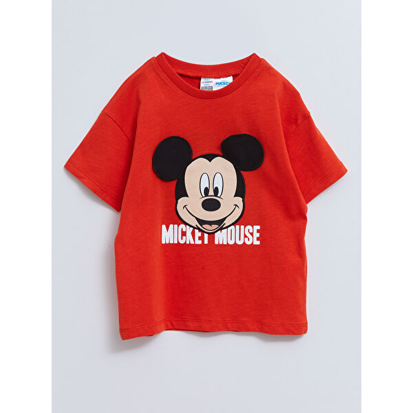 Bisiklet Yaka Kısa Kol Mickey Mouse Baskılı Erkek Bebek Tişört