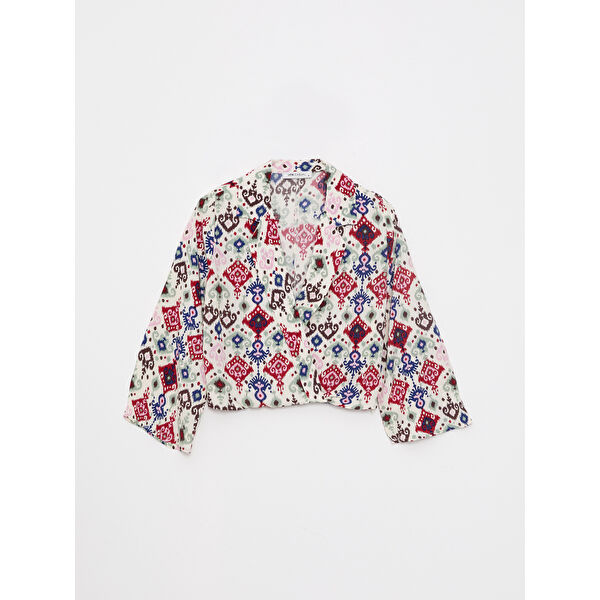 Kruvaze Yaka Desenli Uzun Kollu Viskon Kadın Bluz