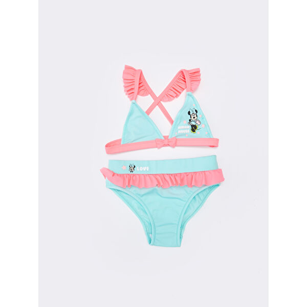 Esnek Kumaştan Minnie Mouse Baskılı Kız Bebek Bikini Takımı 2'li