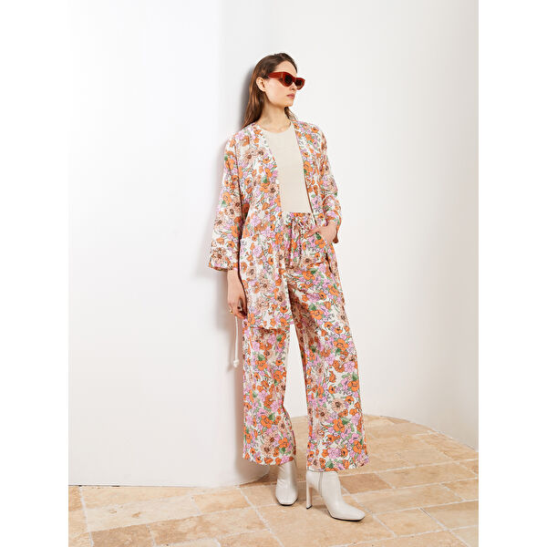 MODEST Beli Lastikli Rahat Kalıp Desenli Cep Detaylı Kadın Pantolon