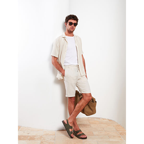 Slim Fit Beli Bağlama Detaylı Erkek Şort