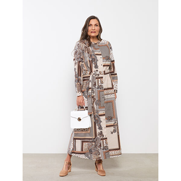 LCW GRACE Hakim Yaka Desenli Uzun Kollu A Kesim Poplin Kadın Elbise LCW GRACE Hakim Yaka Desenli Uzun Kollu A Kesim Poplin Kadın Elbise