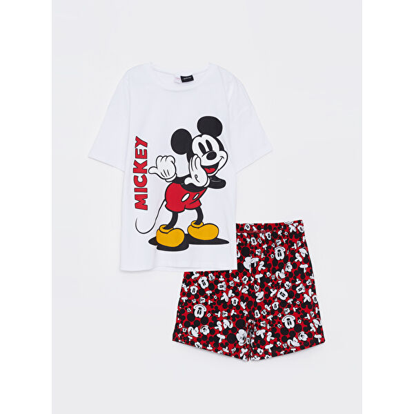 Bisiklet Yaka Mickey Mouse Baskılı Kısa Kollu Kız Çocuk Şortlu Pijama Takımı