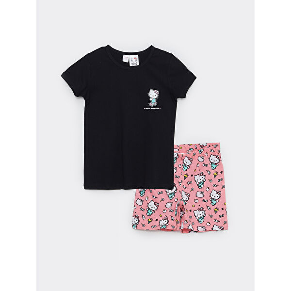 Bisiklet Yaka Hello Kitty Baskılı Kısa Kollu Kız Çocuk Şortlu Pijama Takımı Bisiklet Yaka Hello Kitty Baskılı Kısa Kollu Kız Çocuk Şortlu Pijama Takımı
