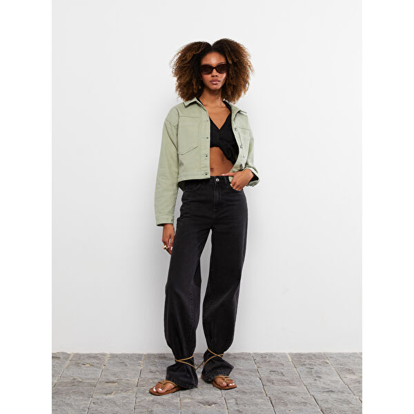 LCW CASUAL Gömlek Yaka Düz Uzun Kollu Gabardin Kadın Ceket