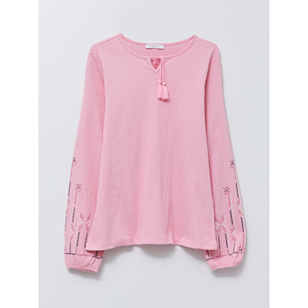 LCW CLASSIC Bağlamalı Yaka Nakışlı Uzun Kollu Kadın Bluz