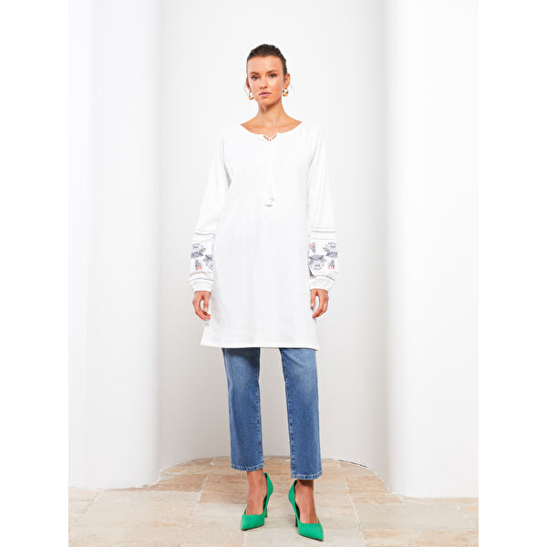 LCW CLASSIC Bağlamalı Yaka Nakışlı Uzun Kollu Kadın Tunik