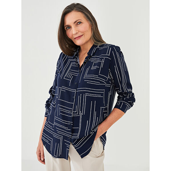 LCW GRACE Önden Düğme Kapamalı Desenli Uzun Kollu Viskon Kadın Gömlek
