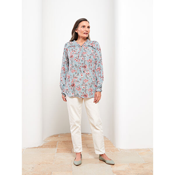 LCW GRACE Fırfırlı Bağlamalı Yaka Çiçekli Uzun Kollu Viskon Kadın Bluz