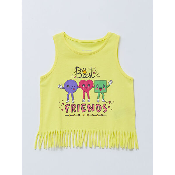 Bisiklet Yaka Baskılı Pamuklu Kız Çocuk Atlet