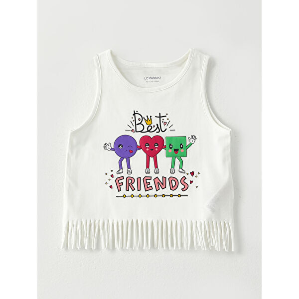 Bisiklet Yaka Baskılı Pamuklu Kız Çocuk Atlet Bisiklet Yaka Baskılı Pamuklu Kız Çocuk Atlet