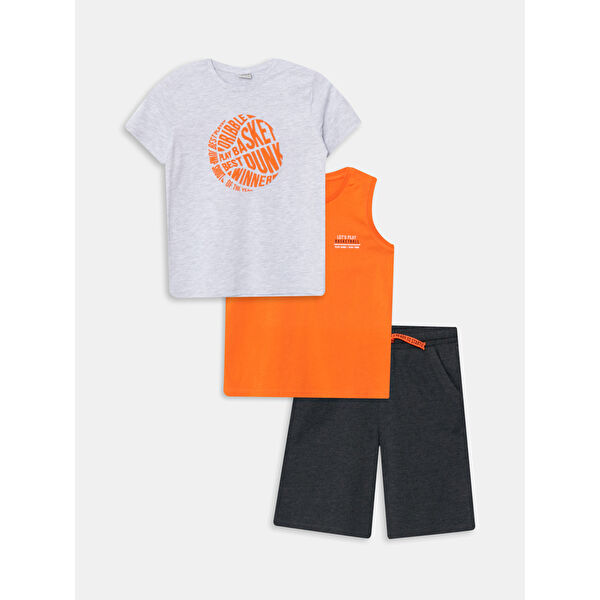 Bisiklet Yaka Baskılı Erkek Çocuk Tişört Atlet ve Bermuda Bisiklet Yaka Baskılı Erkek Çocuk Tişört Atlet ve Bermuda