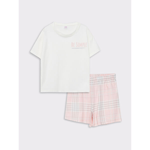 Bisiklet Yaka Ekose Kısa Kollu Kız Çocuk Şortlu Pijama Takımı